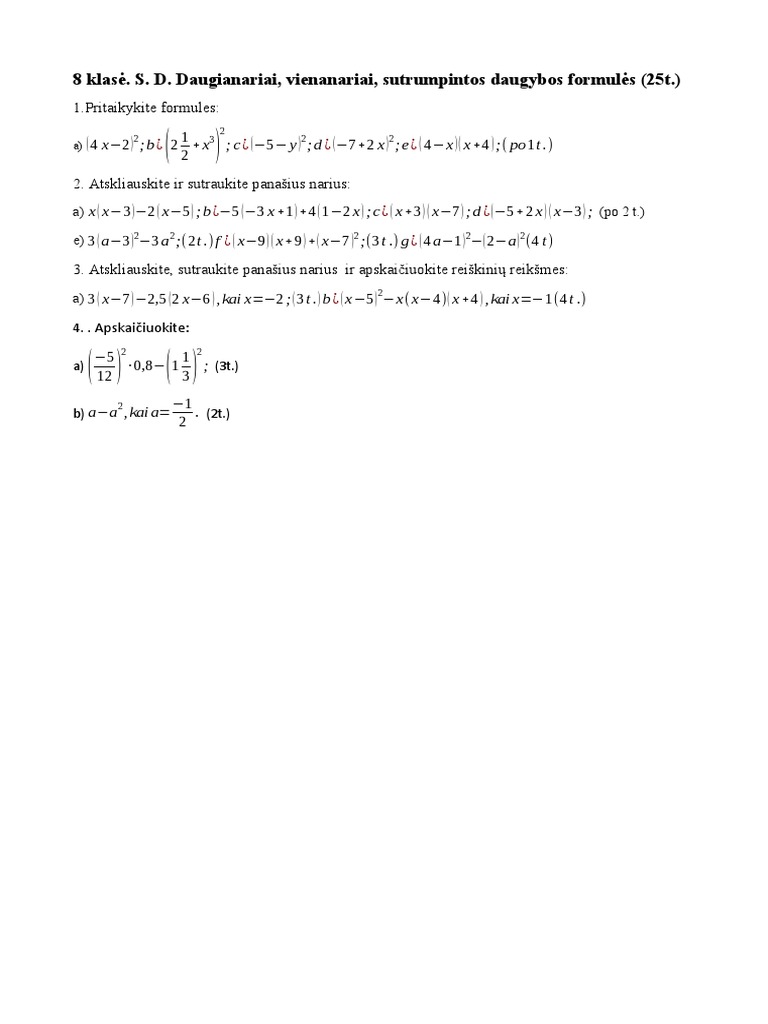 S.D Sutrumpintos Daugybos Formules | PDF