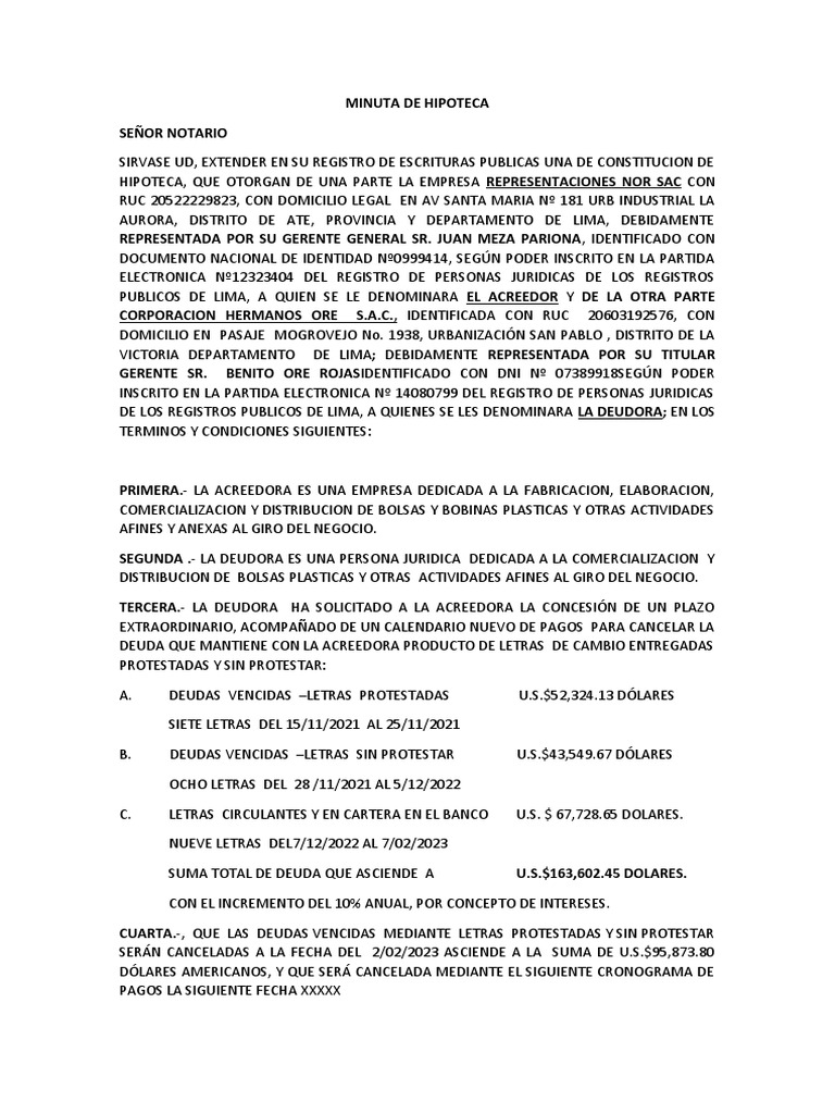 Minuta de Constitución de Hipoteca | PDF | Pagos | Justicia