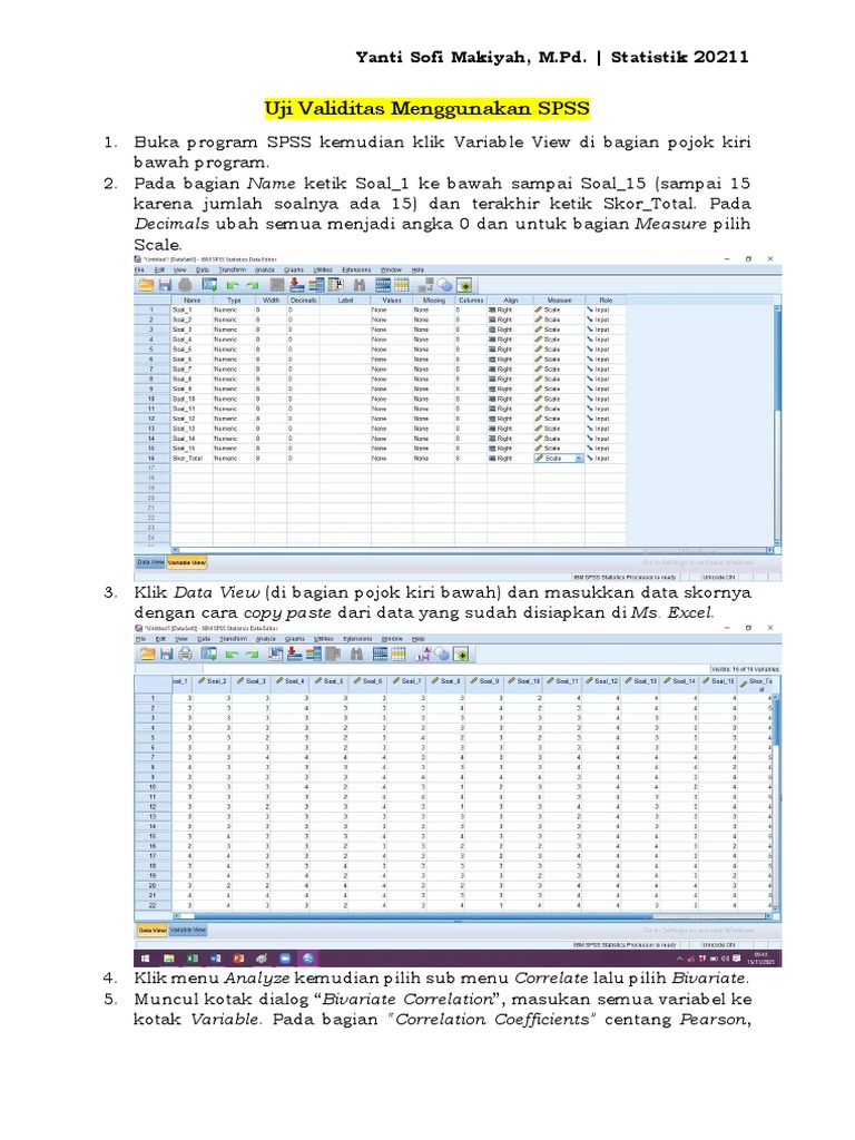 Uji Vliditas, Reabilitas Dan Normalitas KS Menggunakan SPSS 15 Nov 2021 | PDF