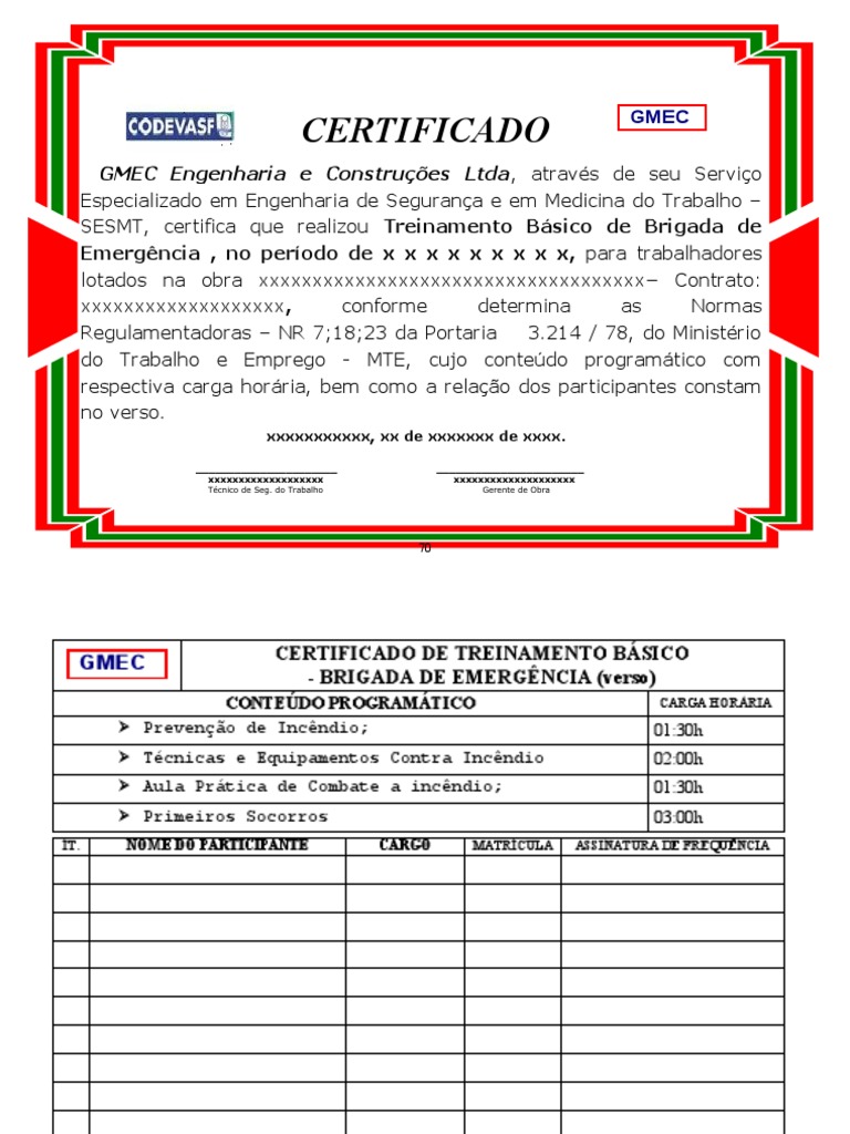 Certificado de Brigada de Emergencia | PDF