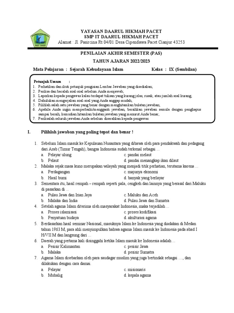 Soal Pas Ski Kelas 9 | PDF