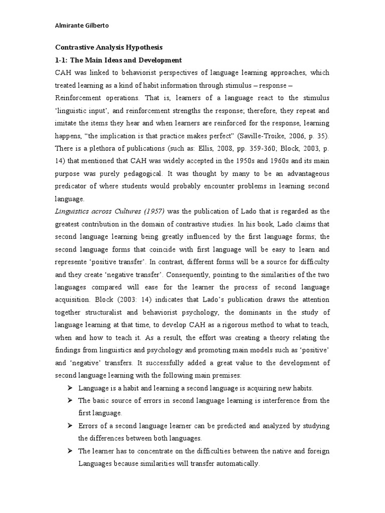 Contrastive CAH | PDF | Second Language Acquisition | Language Acquisition