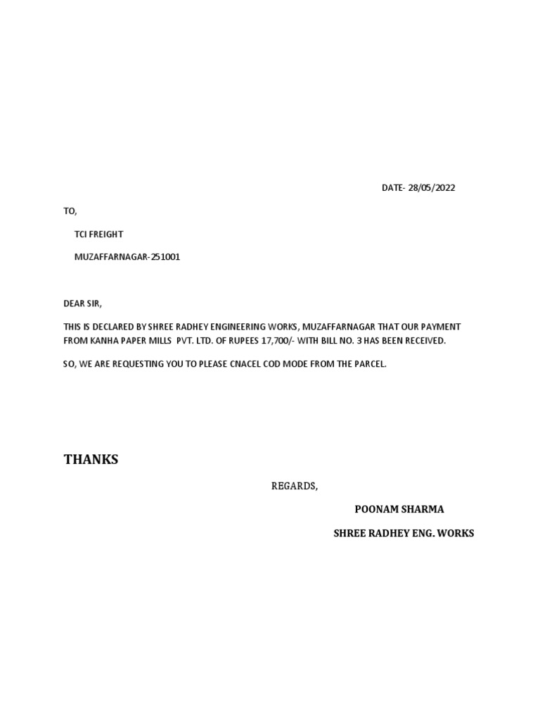 Cancel Cod Letter | PDF
