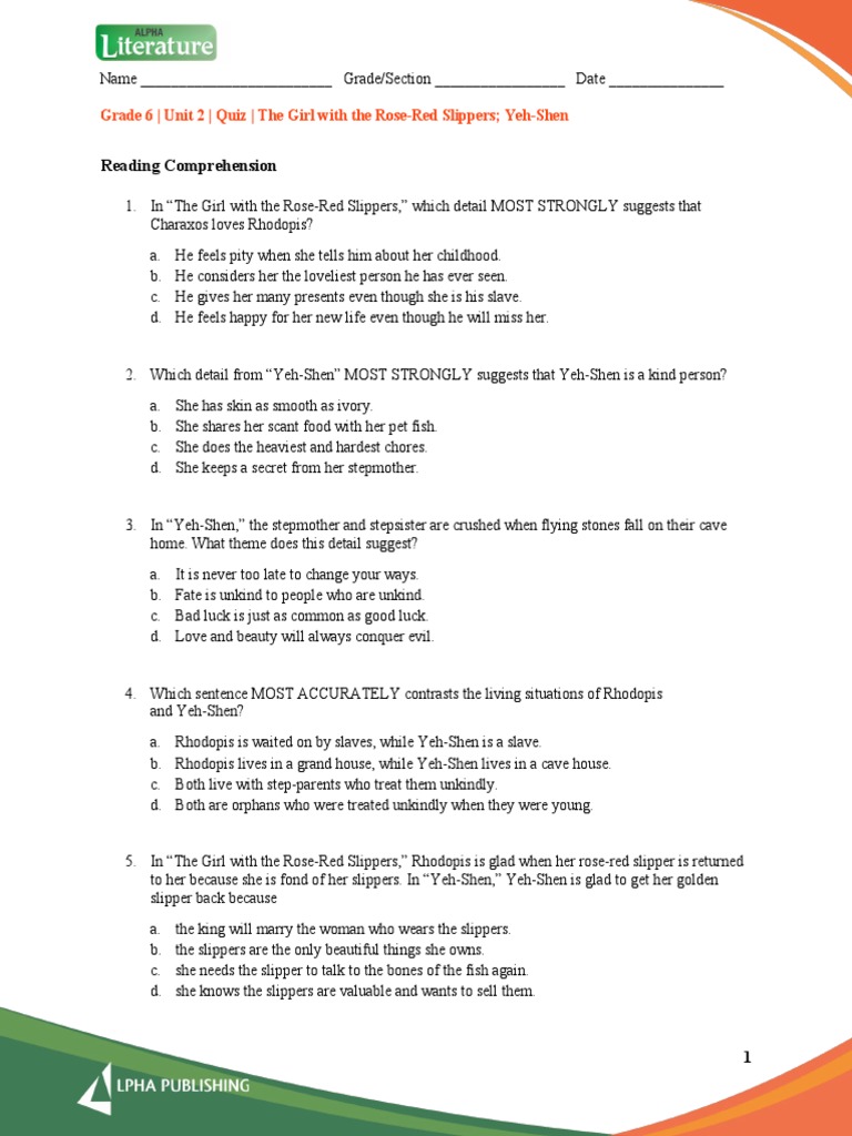 Grade 6 - Unit 2 - Quiz - Week 5 - Student | PDF | Language Arts ...