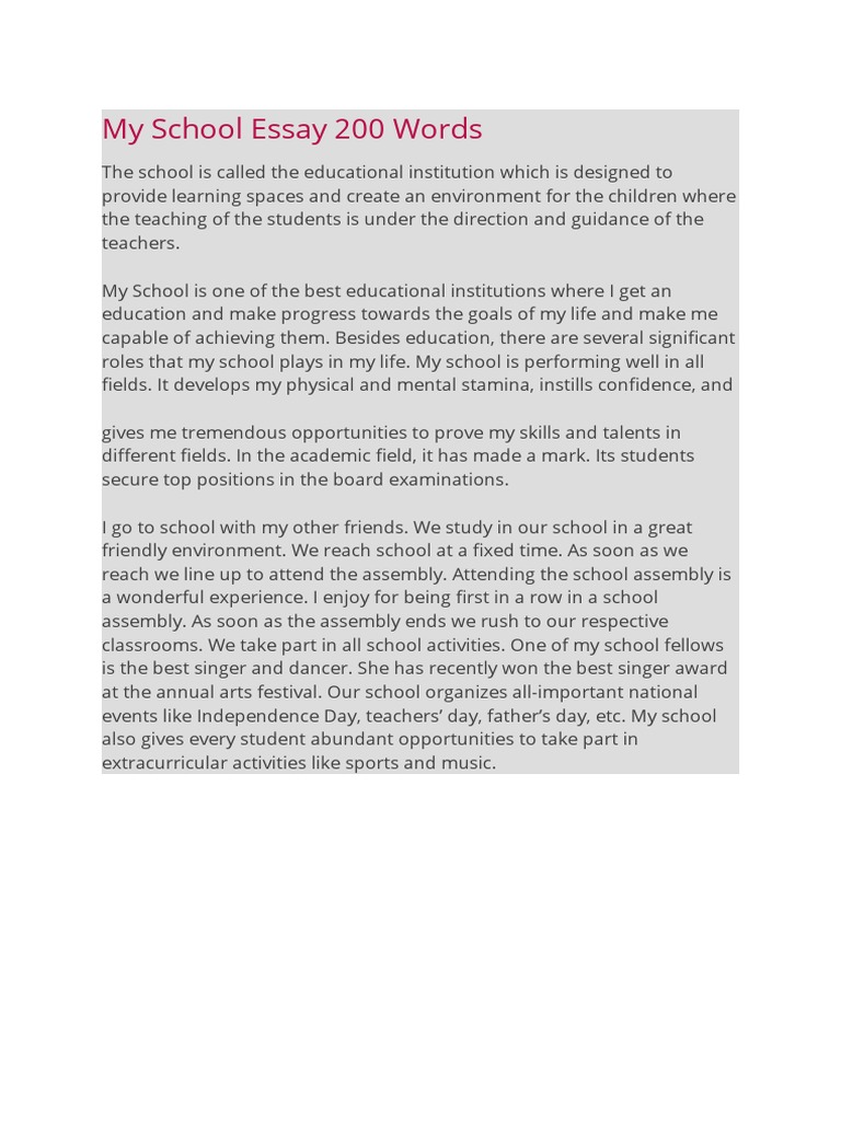 My School Essay 200 Words | PDF | Wellness