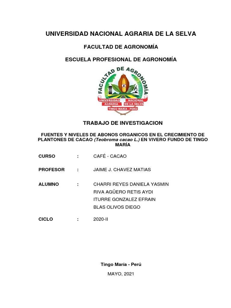 Charri,.Trabajo de Investigacion de Cacao | PDF | Fertilizante | Diferencia