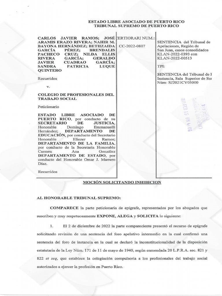 Mocion Solicitando Inhibicion | PDF