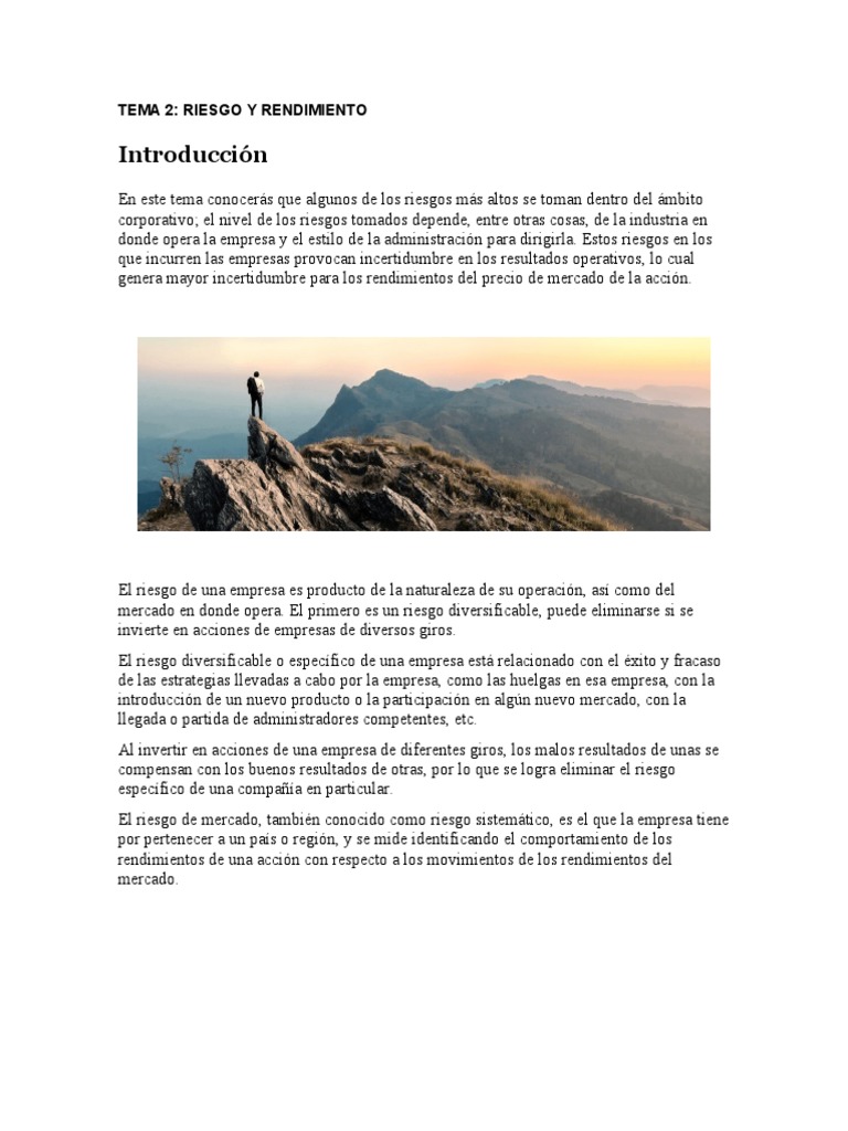 Tema 2 Riesgo y Rendimiento | PDF | Modelo de fijación de precios de activos de capital ...