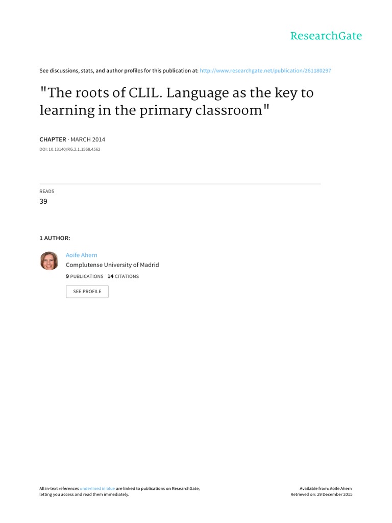 Ahern, A. The Roots of CLIL Language As A Key - To Learning in The Primary Classroom | PDF ...