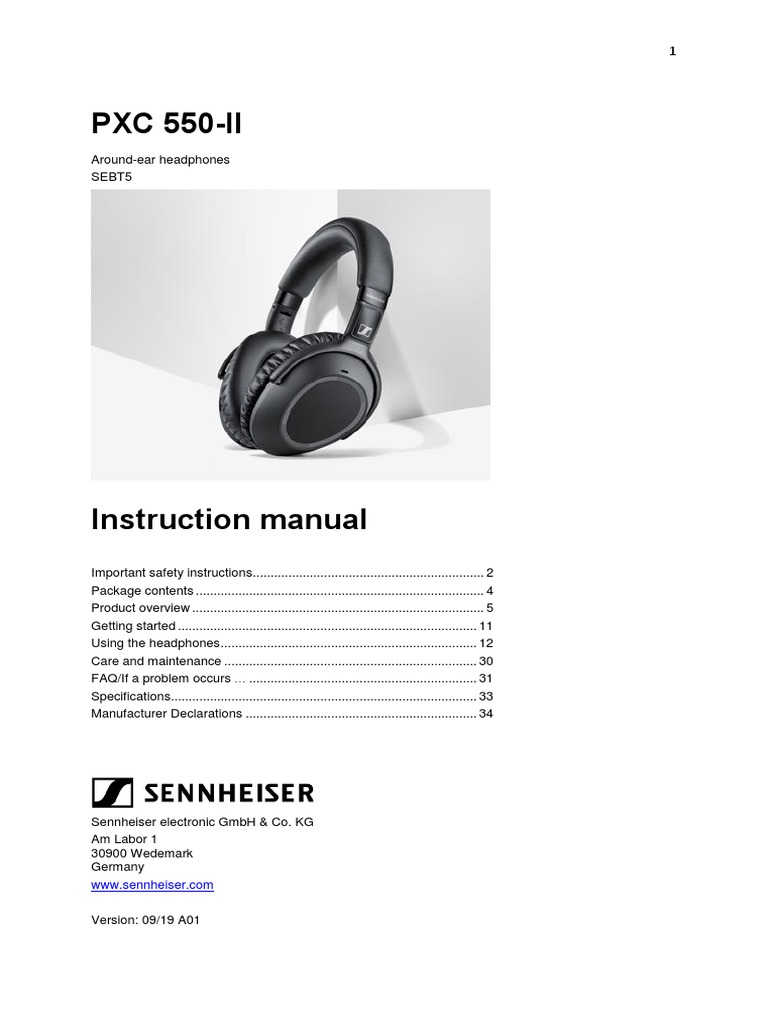 Sennheiser PXC 550 II Instruction Manual | PDF | Headphones | Bluetooth