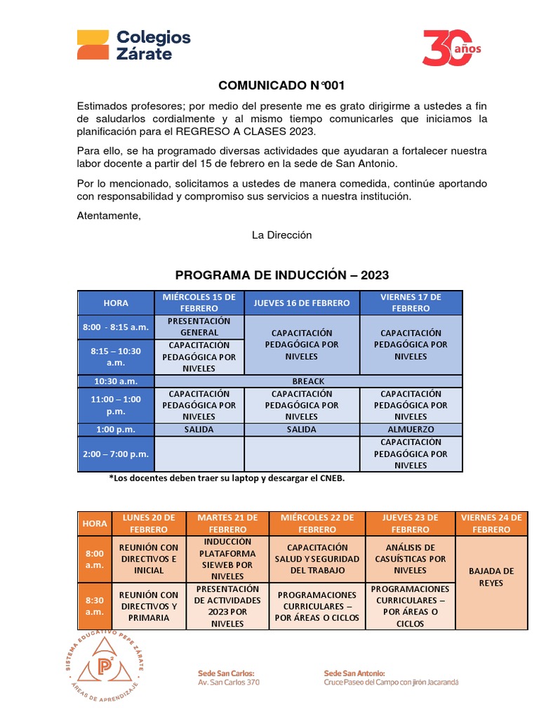 Programa de Inducción 2023 | PDF