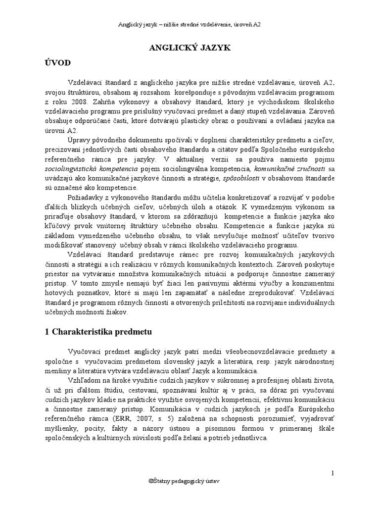 Anglicky-Jazyk Uroven A 2 2019 | PDF