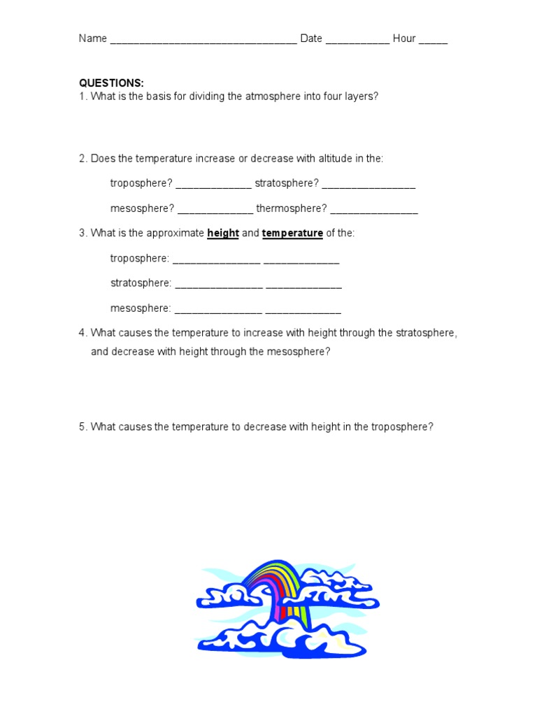 Layers of Atmosphere Worksheet 1 | PDF