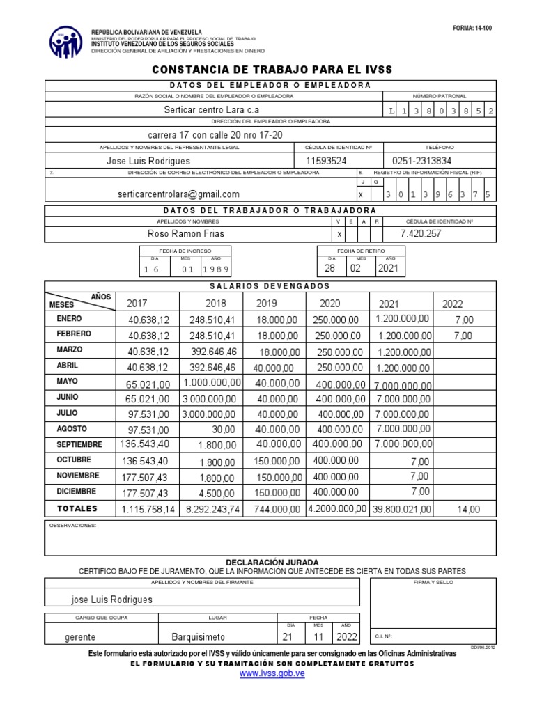 Ivss Planilla 14-100 | PDF | Gobierno