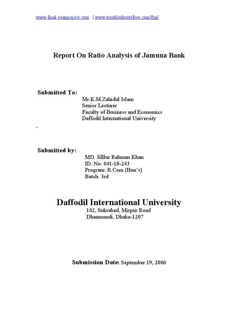 Ratio Analysis of Jamuna Bank Limited | PDF | Expense | Deposit Account