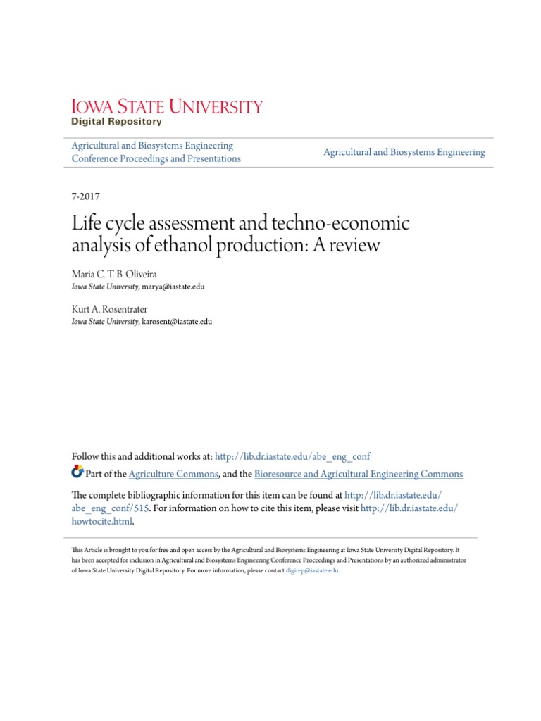 Life Cycle Assessment and Techno-Economic Analysis of Ethanol Pro - 2 | PDF | Life Cycle ...