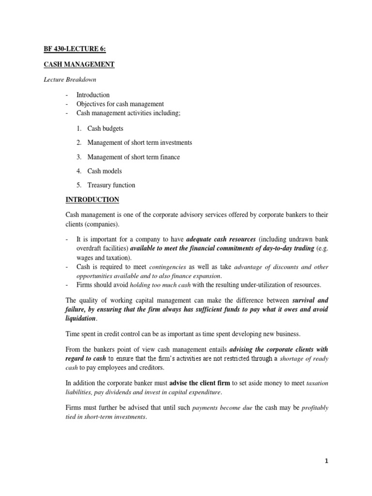 Cash Management Strategies and Practices | PDF | Banks | Cheque