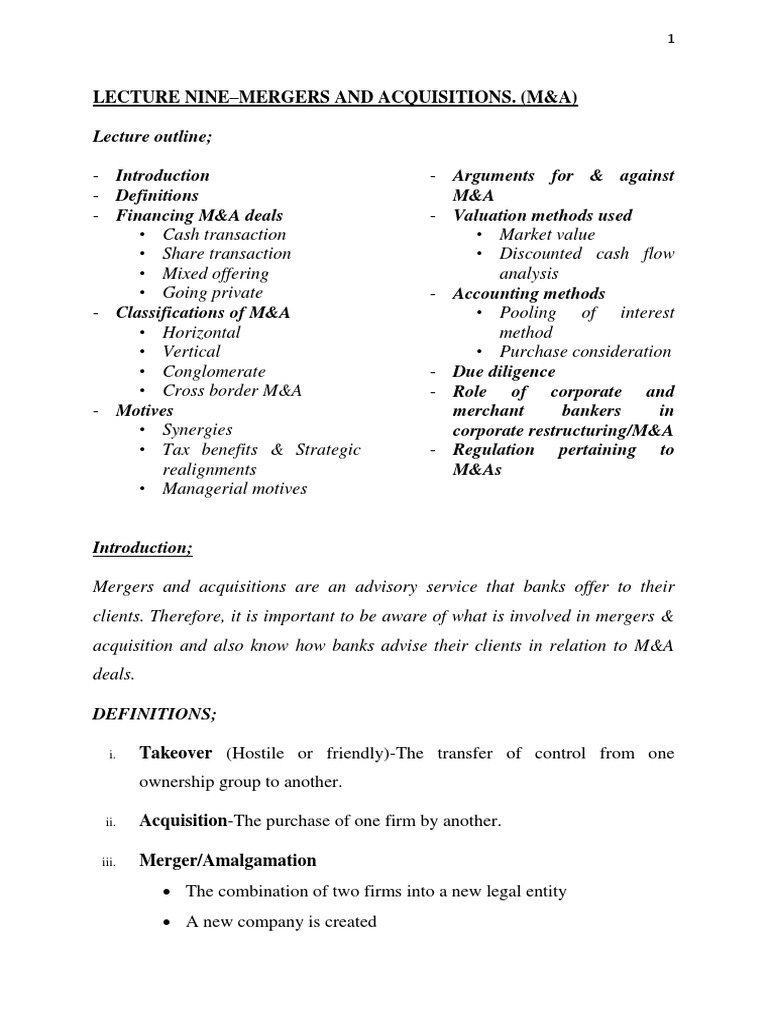 Mergers and Acquisitions Overview | PDF | Mergers And Acquisitions | Takeover