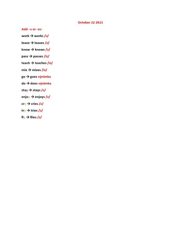 Present Simple - S or Es | PDF | Language Arts & Discipline | Foreign ...