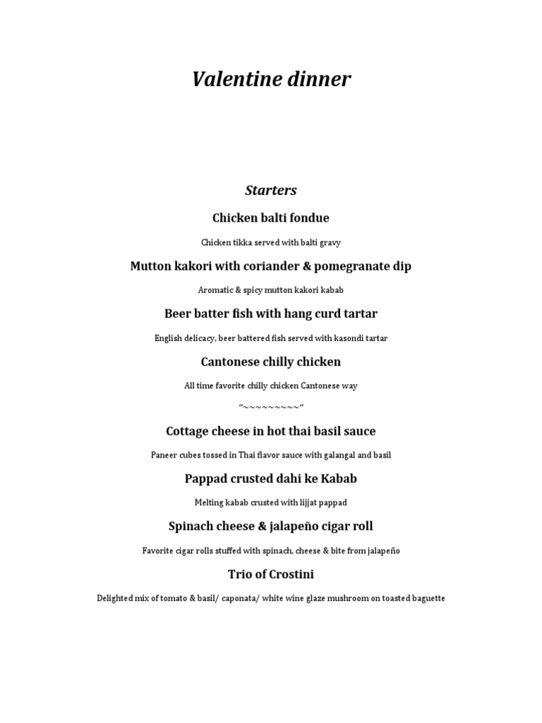 Valentine's Dinner Menu 2023 | PDF