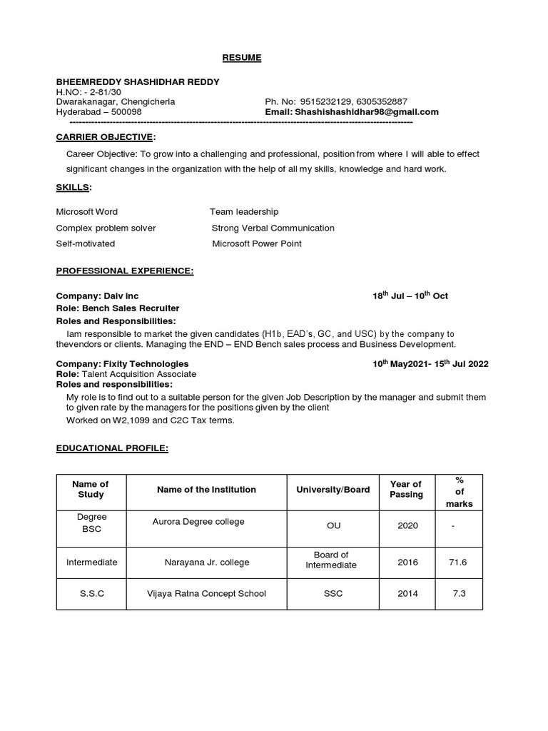 Shashidhar Resume | PDF | Cognition | Cognitive Science
