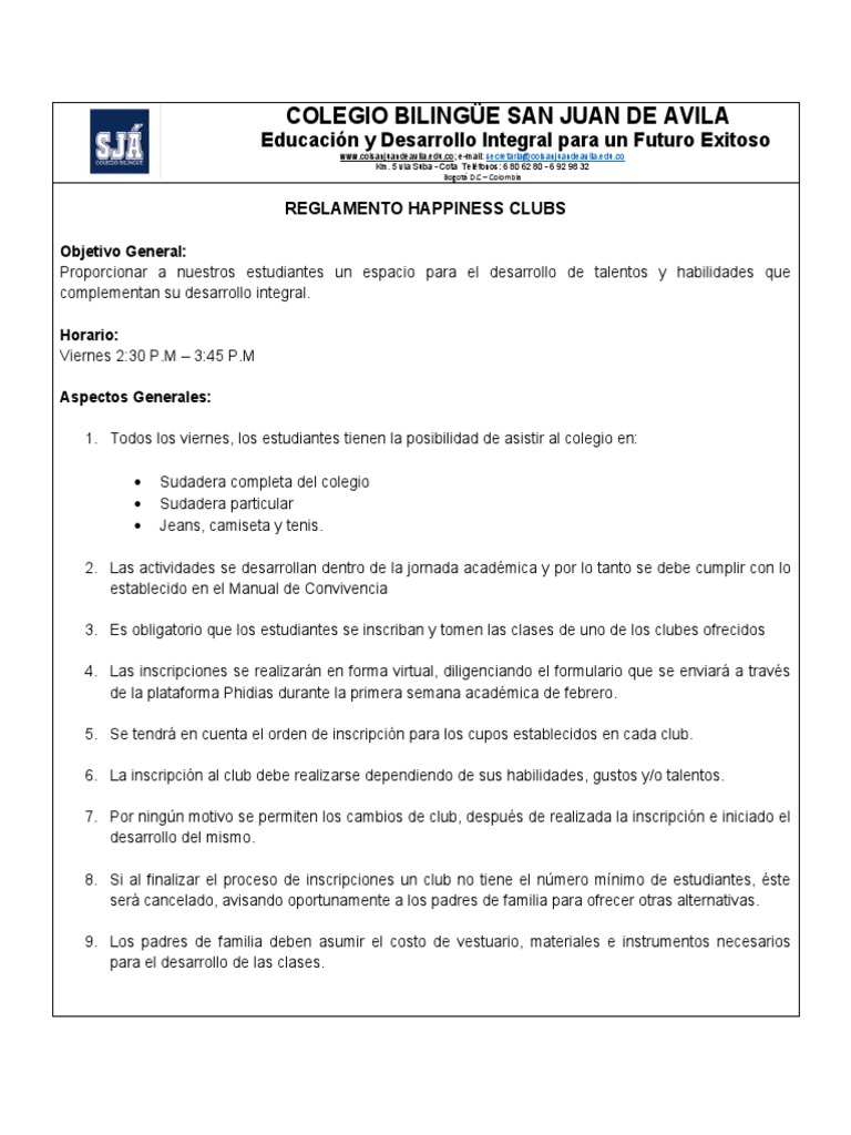 Happiness Clubs Reglamento | PDF | Crecimiento personal y profesional
