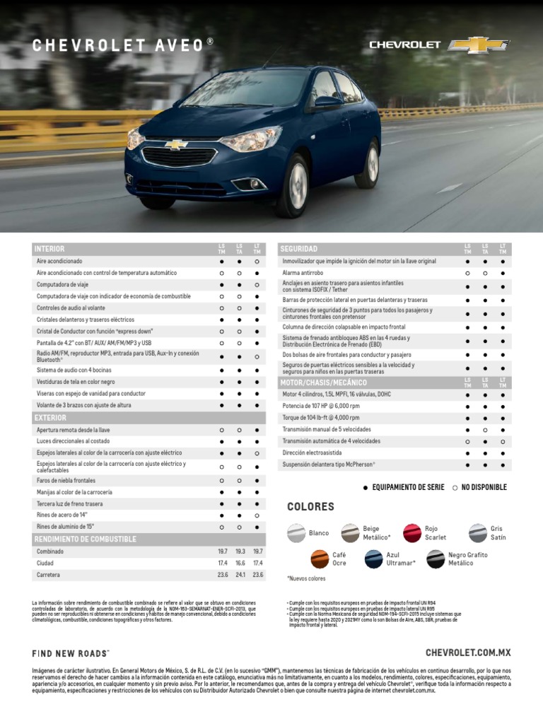 2023 Aveo Ficha Tecnica | PDF | Sistema de freno antibloqueo | Transporte