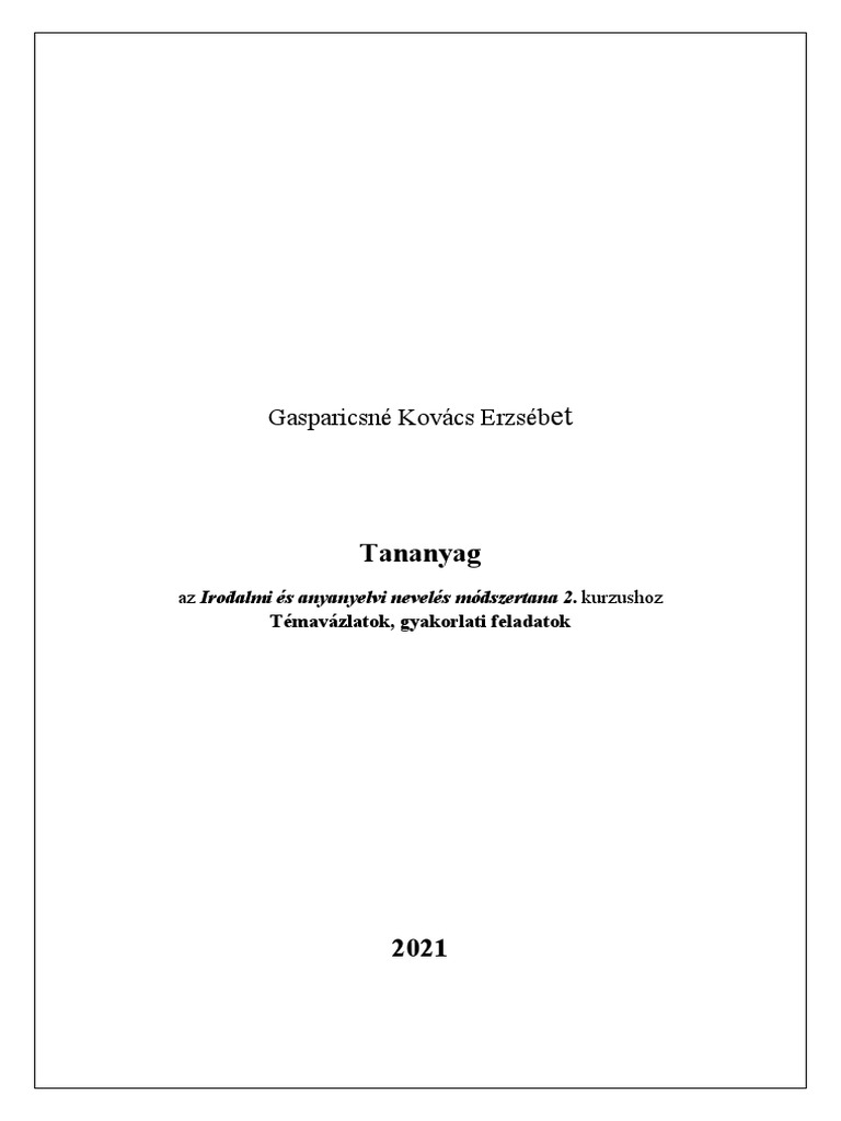 Tananyag Irodalmi És Anyanyelvi Nevelés Msztana 2.2019 - 20 1 | PDF