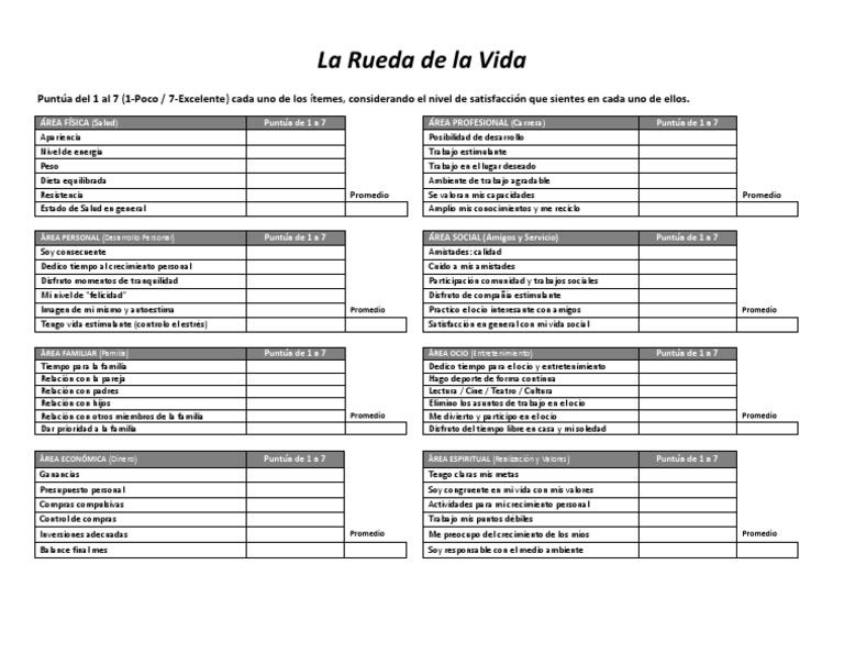 Rueda de La Vida Test-2015 | PDF
