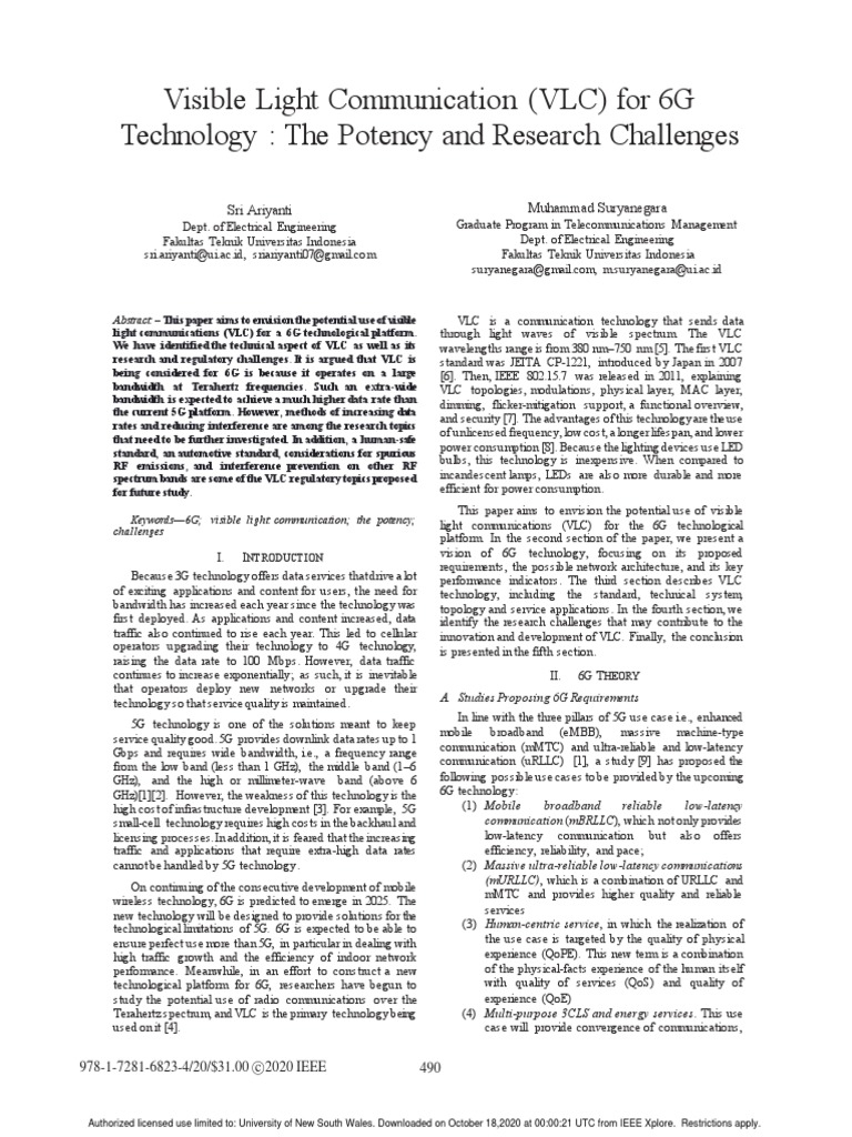 Visible Light Communication (VLC) For 6G Technology: The Potency and ...