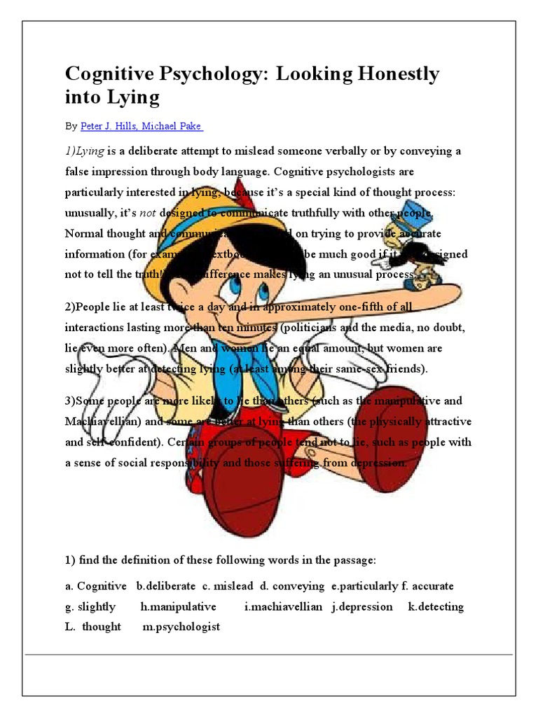 Esl Reading Comprehension About Lying Reading Comprehension Exercises ...