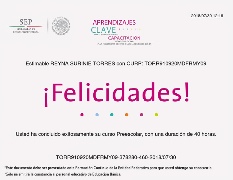 CONSTANCIA APRENDIZAJES CLAVE | PDF