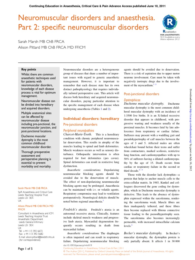 Neuromuscular Disorders and Anaesthesia - Part - 2 | PDF | Muscular ...