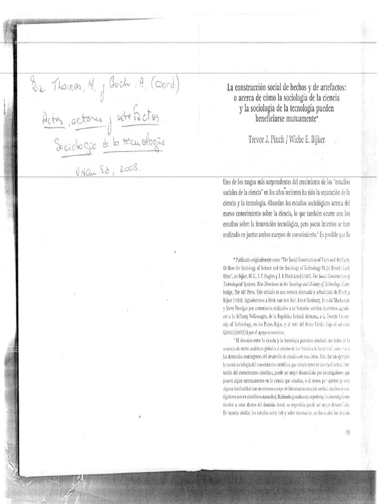 1.2 Pinch, Bijker - 2008 - La Construcción Social de Hechos y ...