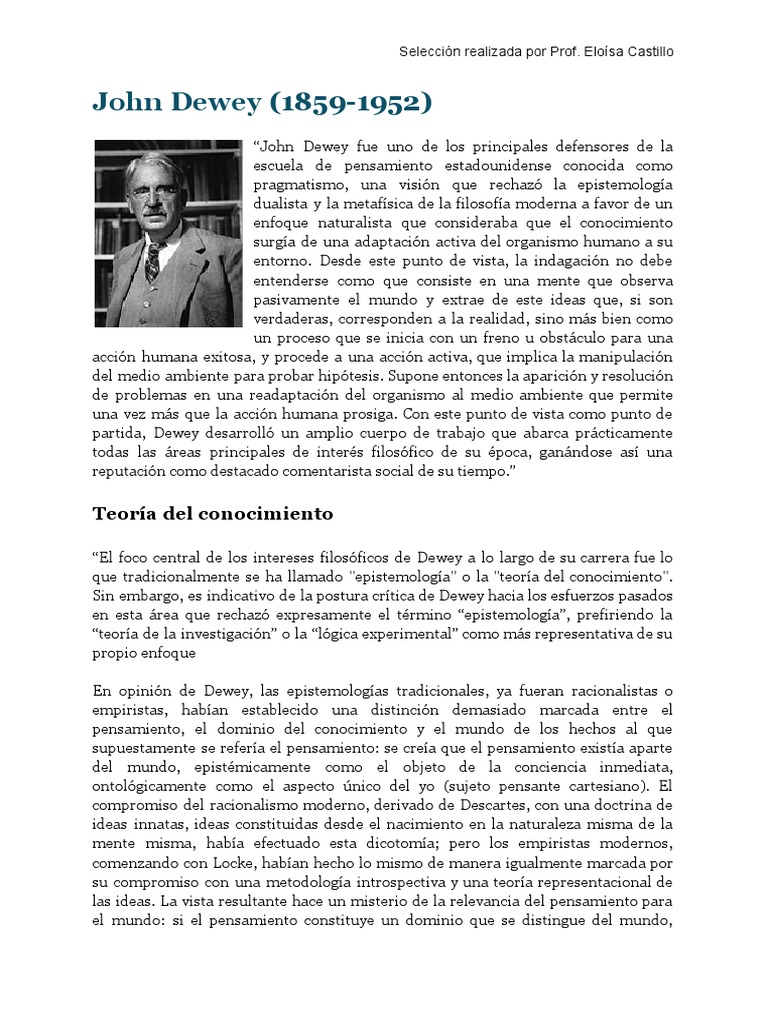 Dewey. Teoría Del Conocimiento | PDF | Conocimiento | Pensamiento