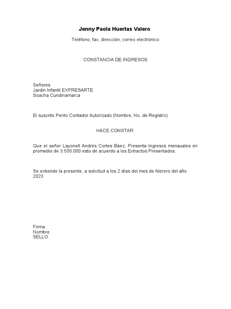 Modelo para Constancia de Ingresos PERITO CONTADOR | PDF