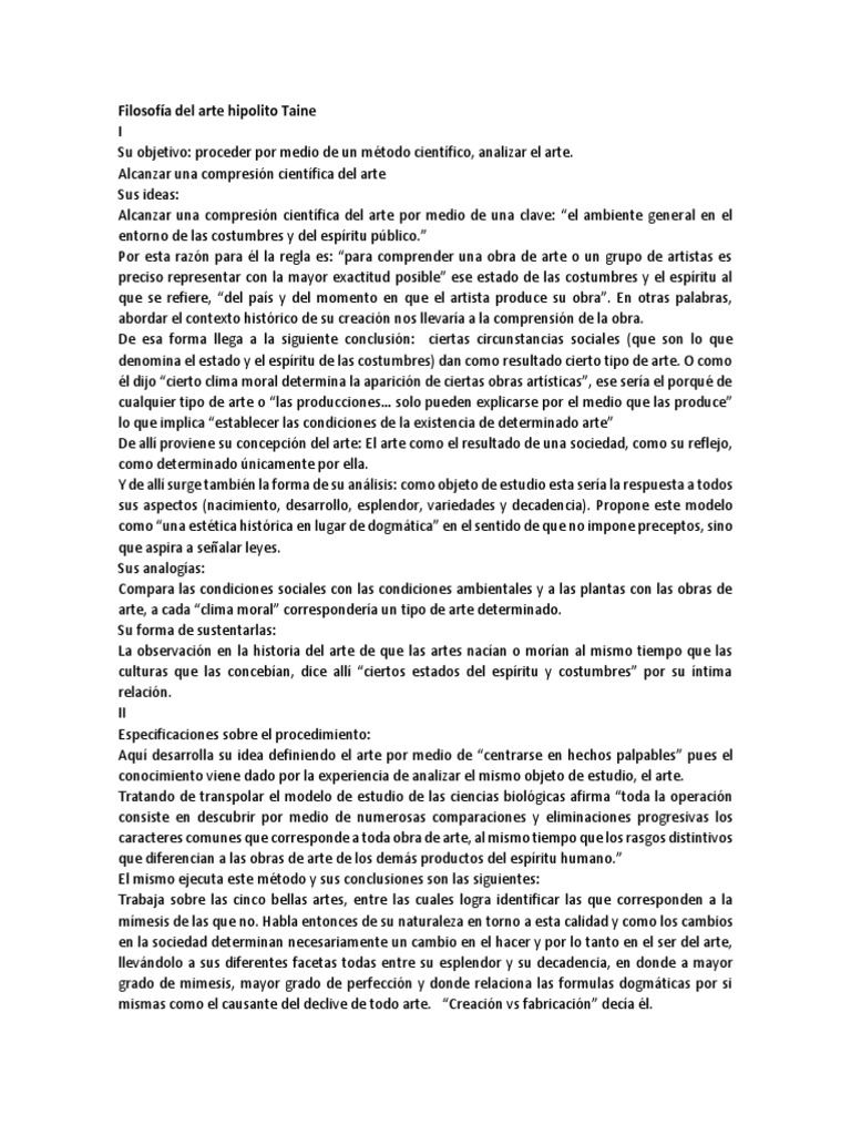 Historia Del Arte en Hipòlito Taine | PDF | Cognición | Teorías filosóficas