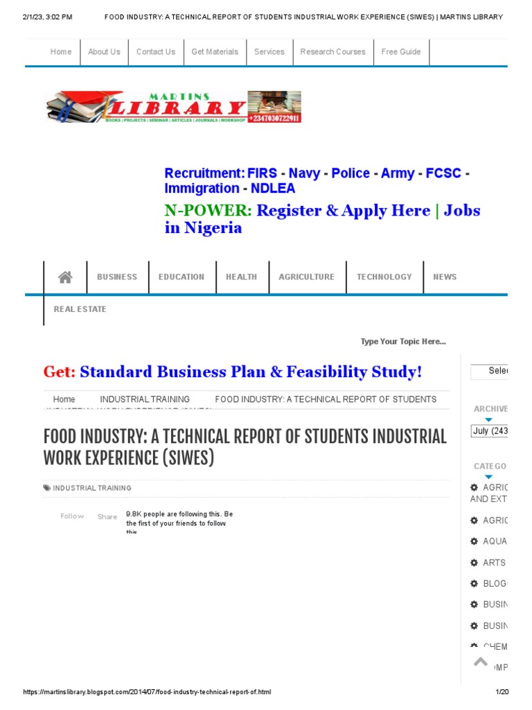Food Industry - A Technical Report of Students Industrial Work ...