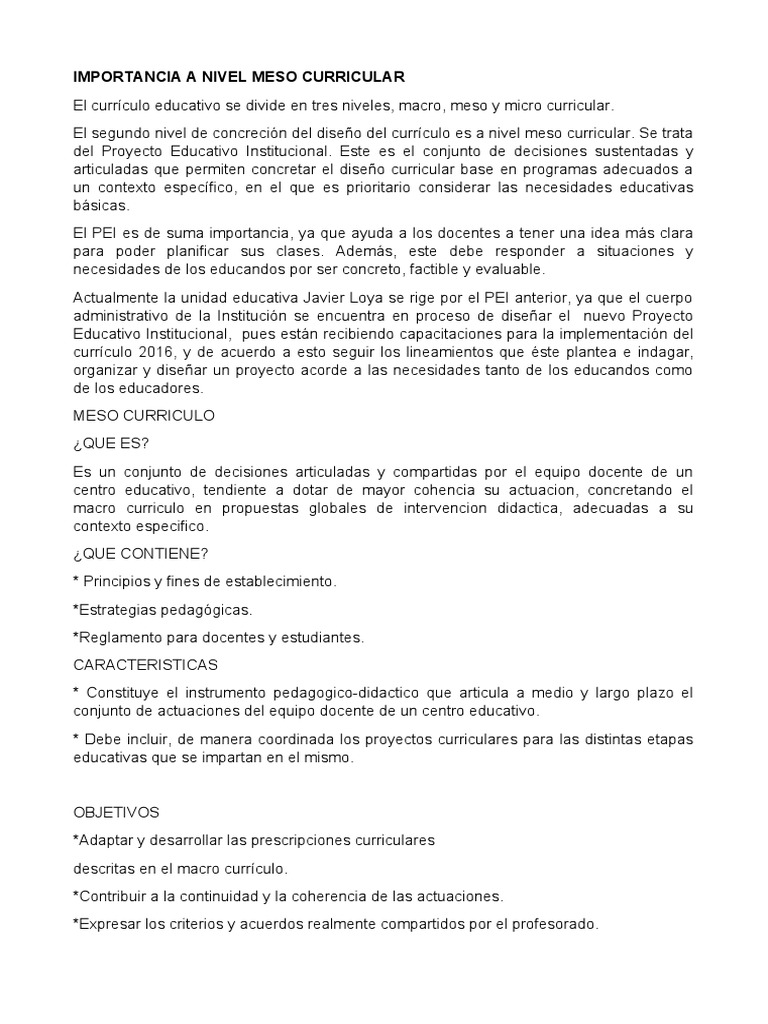 Nivel Meso Curricular | PDF | Plan de estudios | Aprendizaje