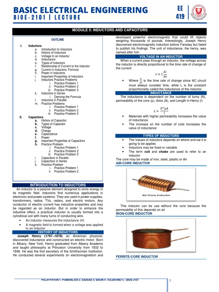 EE 419 BEE Lec Module 5 | PDF | Capacitor | Inductor