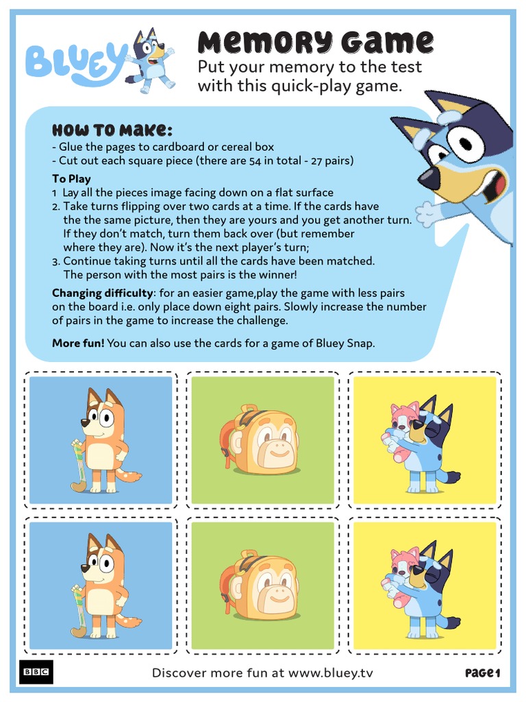 Bluey Memory Game | PDF