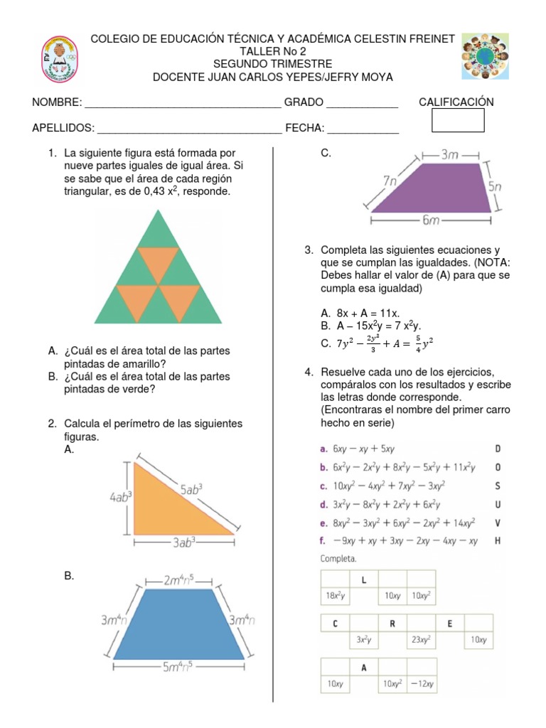 TALLER No 2 OPERACIONES BASICAS ALGEBRAICAS | PDF | Matemática ...