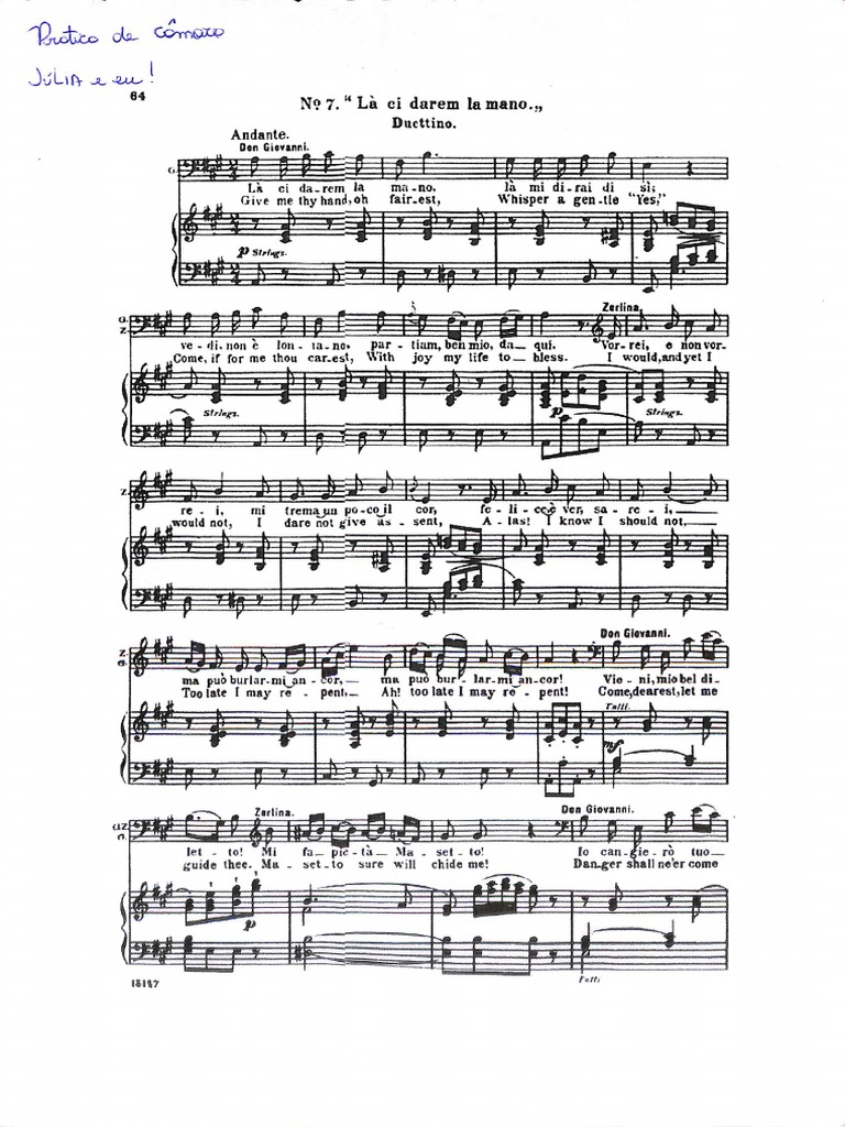 La Ci Darem La Mano Duet Don Giovanni Mozart PDF