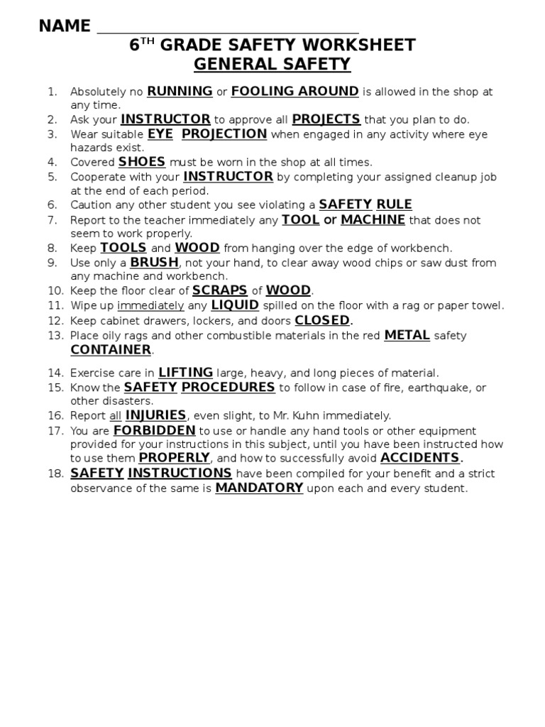 6th Grade Woodshop Safety Rules | PDF | Tools | Nature