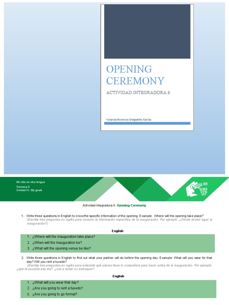 Actividad Integradora 6. Opening Ceremony | PDF