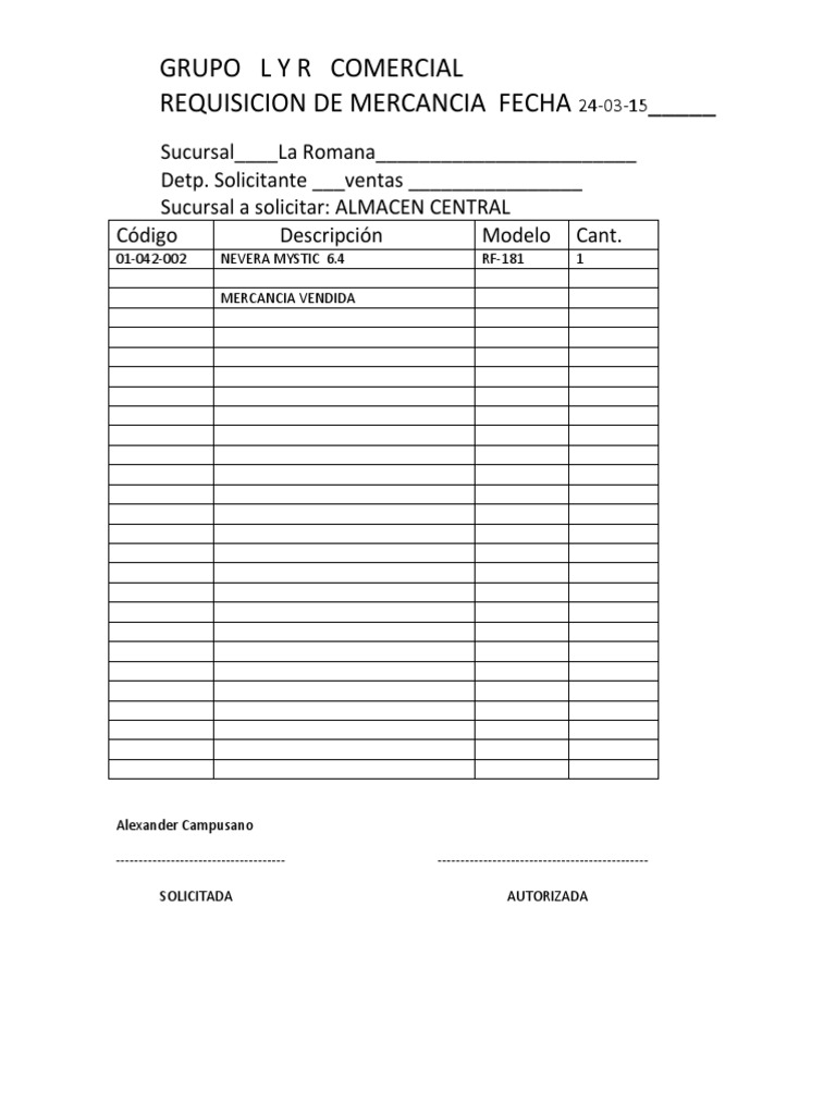 Requisicion Mercancia | PDF