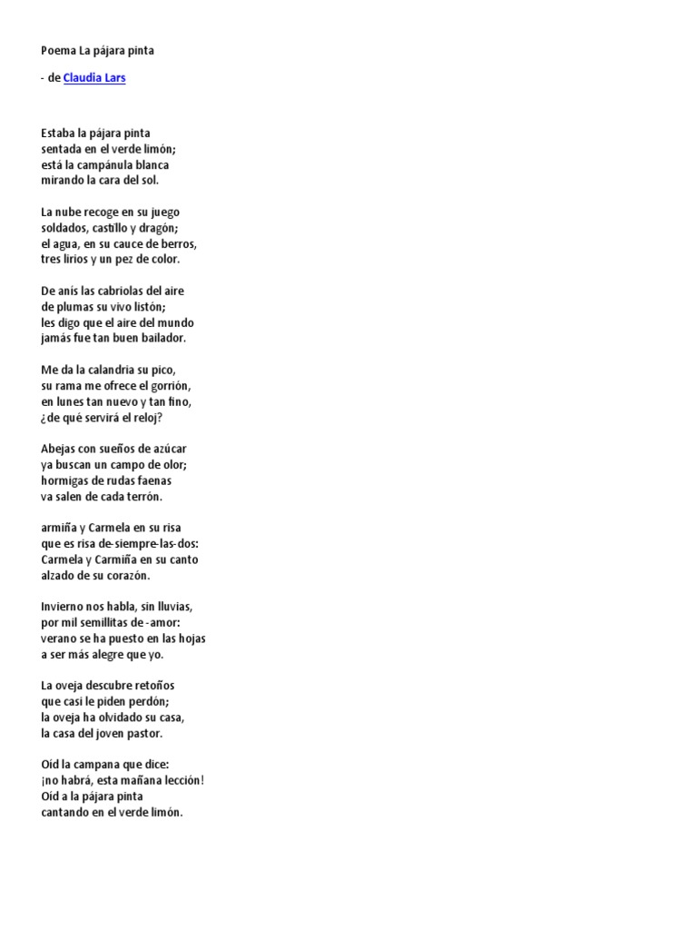 Poema La Pájara Pinta Luis | PDF