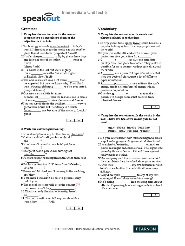55 Unit Test 5 and Answers | PDF