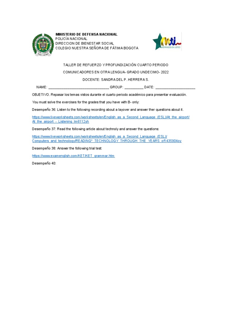 Taller de Refuerzo y Profundización Grado Undécimo Cuarto Periodo 2022 ...