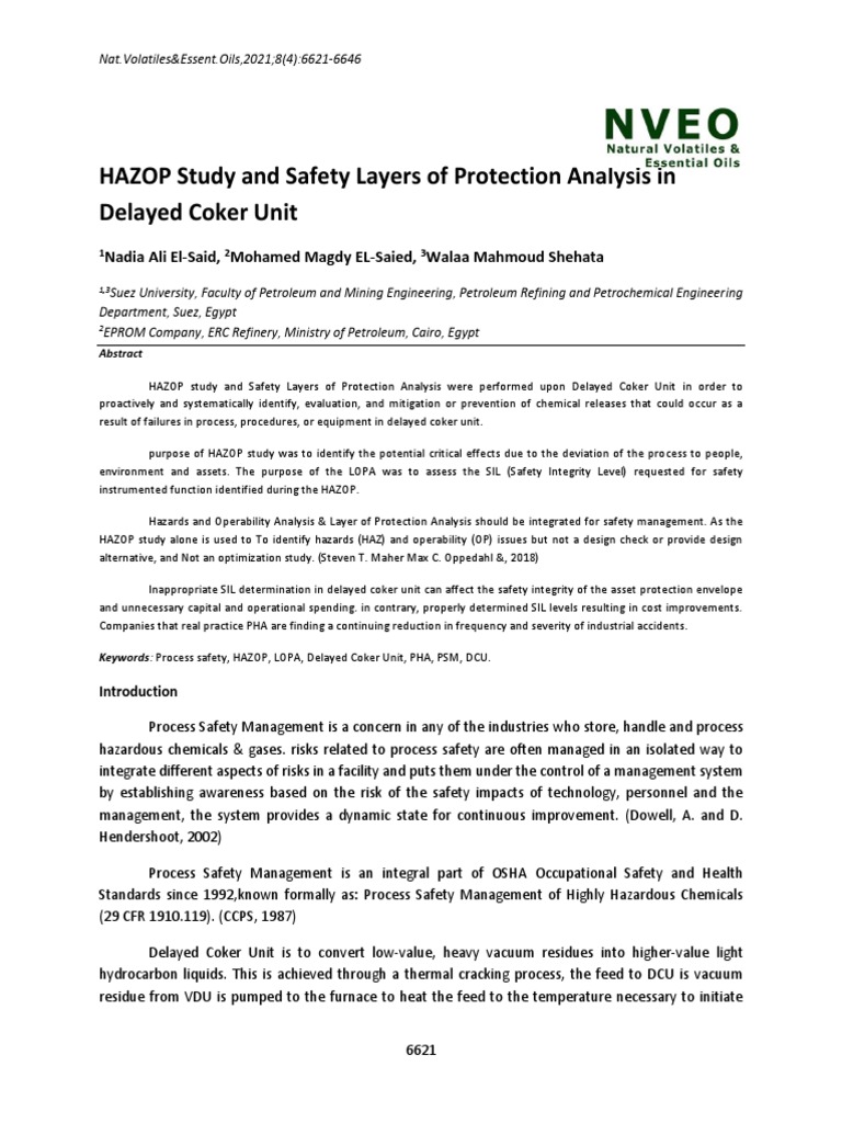 HAZOP Study and Safety Layers of Protection Analysis in Delayed Coker ...